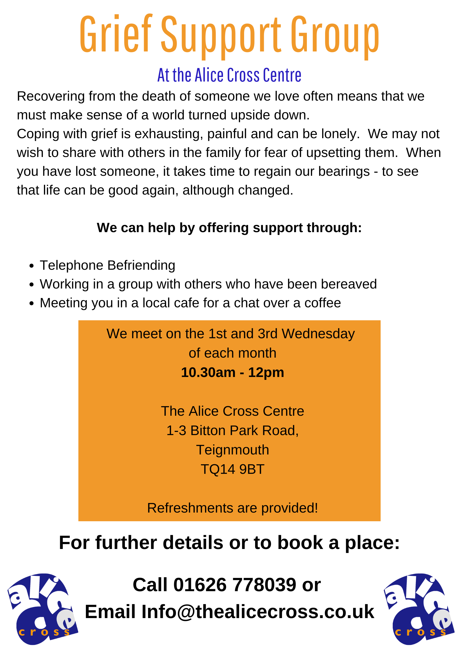 Grief Support Group - Alice Cross Centre